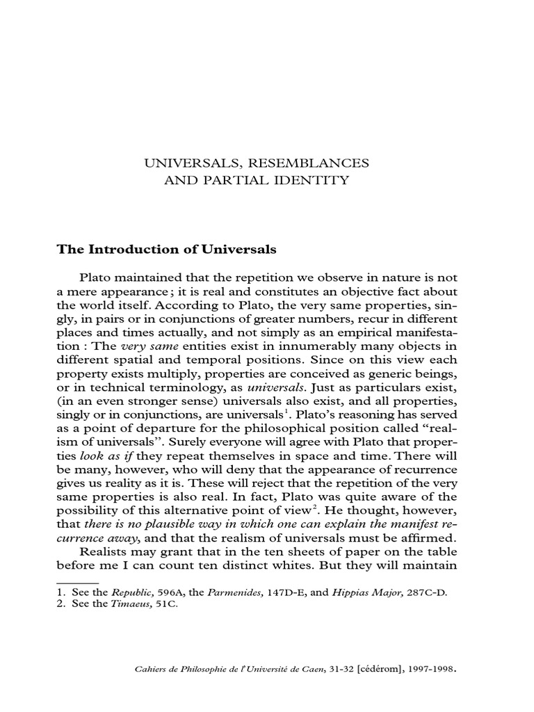 Universals, Resemblances and Partial Identity | PDF | Philosophical ...