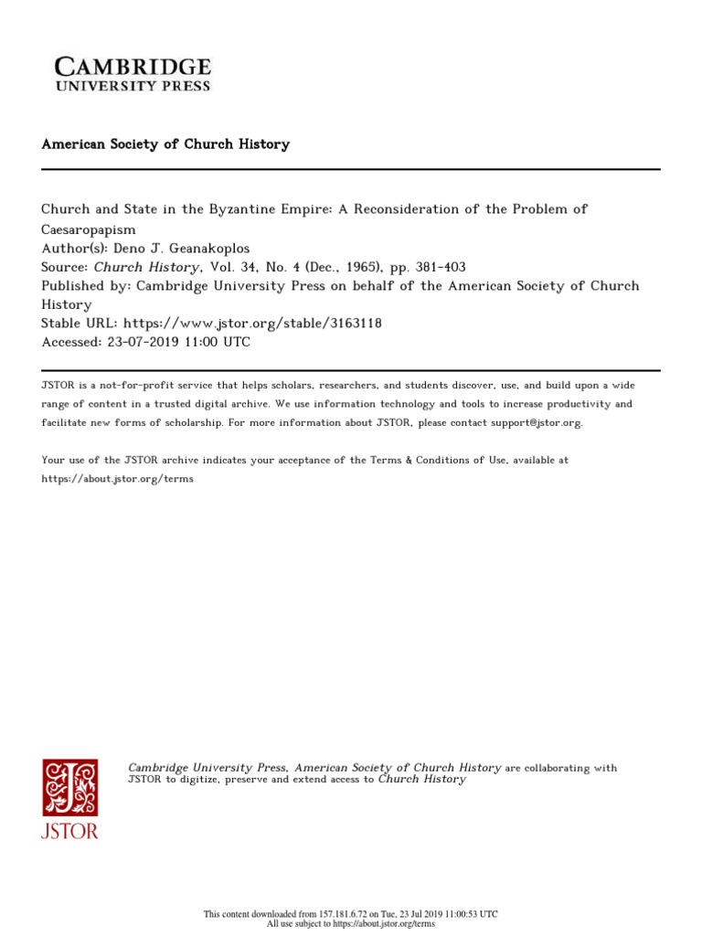 Geanakoplos - Church and State PDF | PDF | Christian Church | Byzantine ...