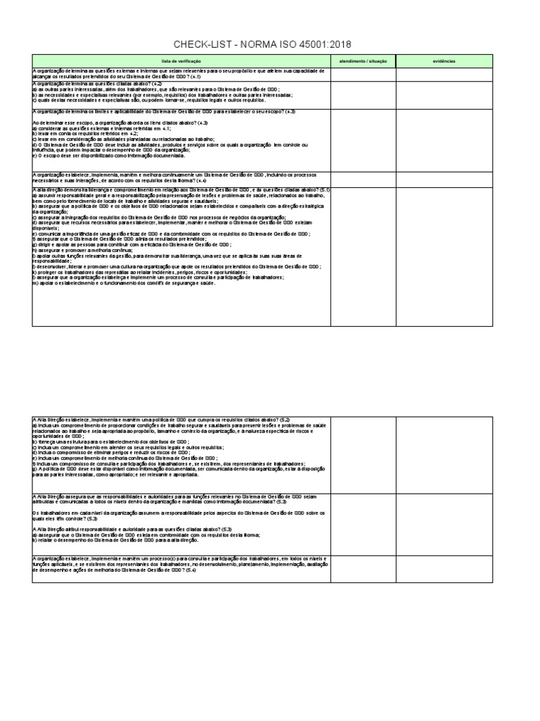 Check List - Iso - 45001 - 2018 | PDF | Comunicação | Informação
