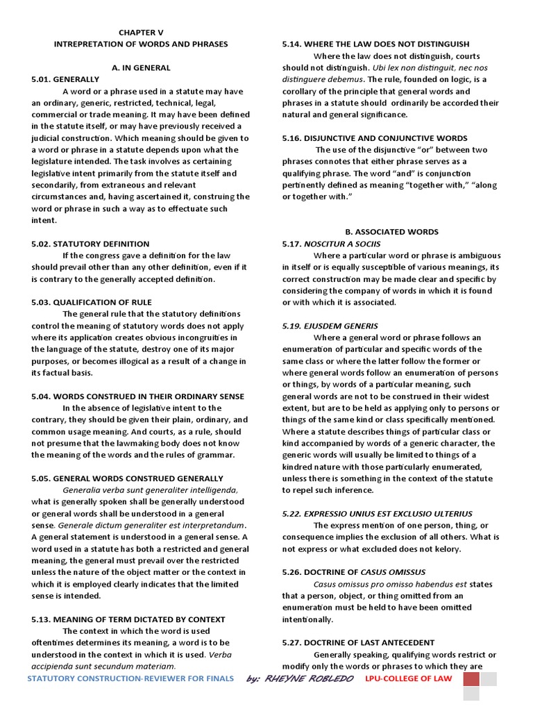 REVIEWER STATCON Finals | PDF | Statutory Interpretation | Ex Post ...