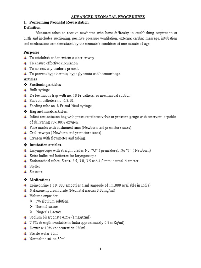 Advanced Neonatal Resuscitation Procedures | PDF | Neonatal Intensive ...