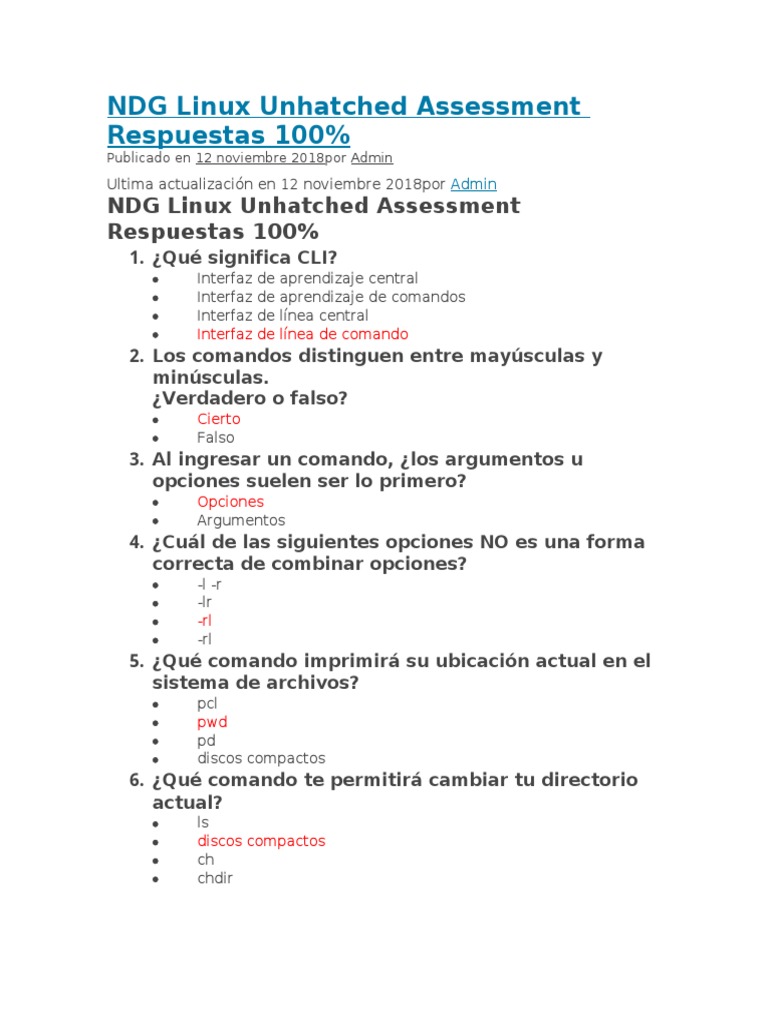 NDG Linux Unhatched Assessment Respuestas 100 | PDF | Archivo de ...