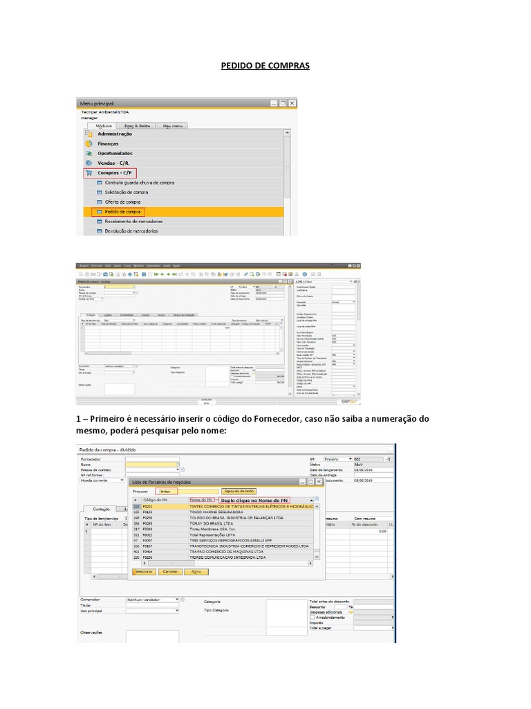 Pedido de Compras Sap B1 | PDF