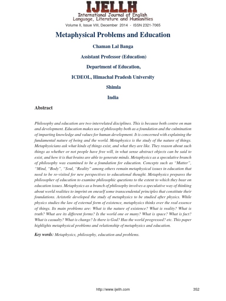 Metaphysical Problems and Education | PDF | Philosophy Of Self ...