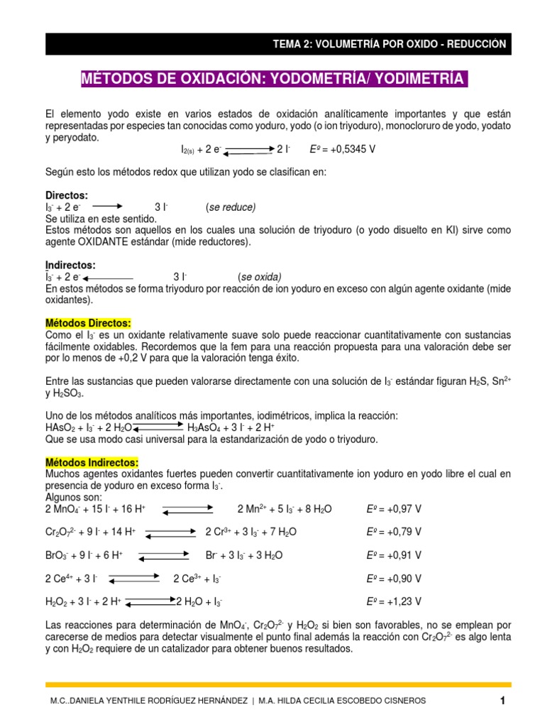 Volumetría Redox: Yodometría e Yodimetría | PDF | Valoración | Química