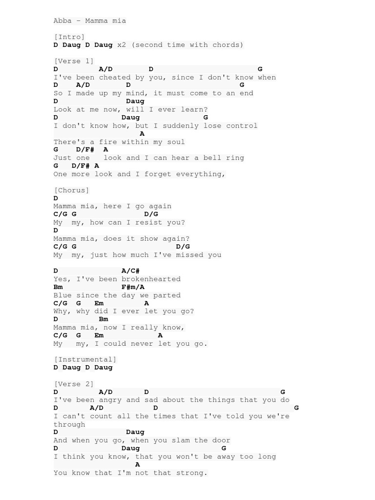 Abba - Mmama Mia | PDF | Song Structure | Songs