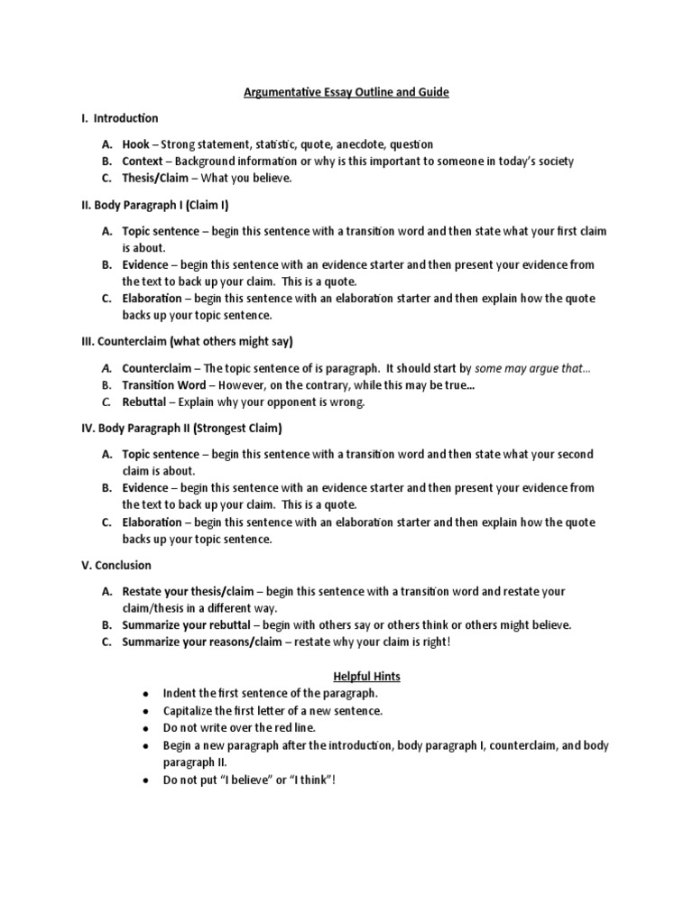 Argumentative Essay Outline and Guide For Students Who Need A Format To ...