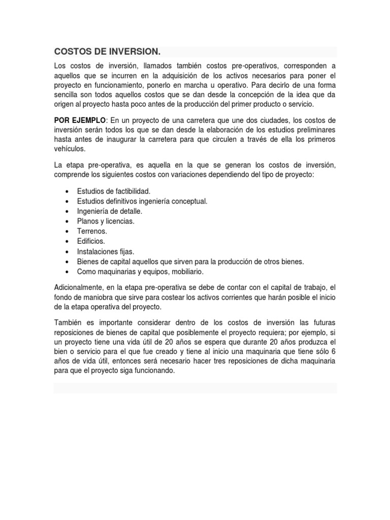 Costos de Inversion | PDF | Costo | Beneficio (economía)