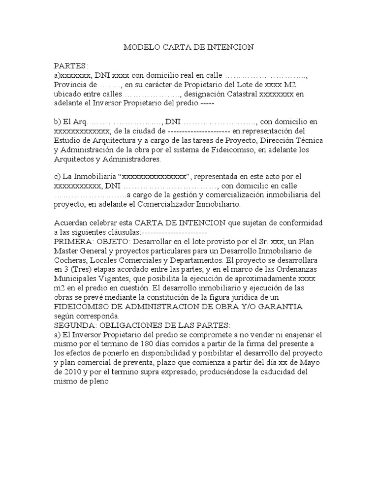 Modelo Carta de Intencion | PDF | Presupuesto | Business
