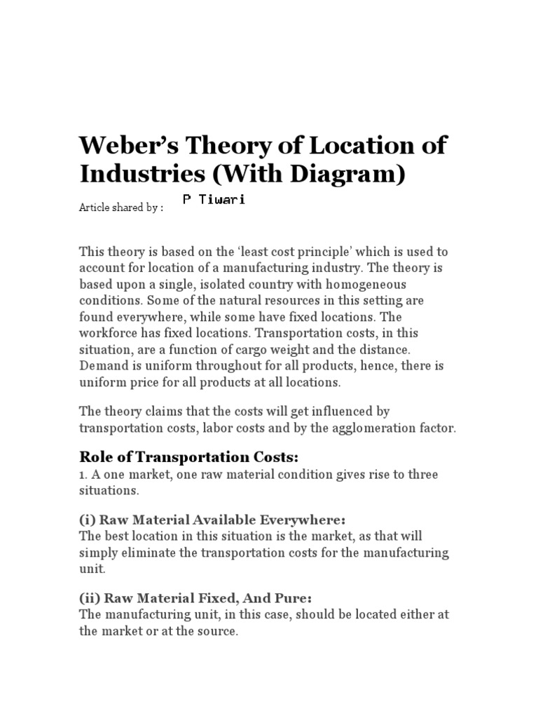 Weber's Industrial Location Theory Explained | PDF | Labour Economics ...