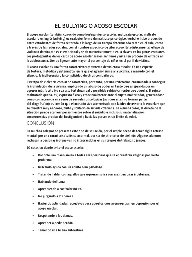 El Bullying O Acoso Escolar: Conclusión | Ciencias del comportamiento ...