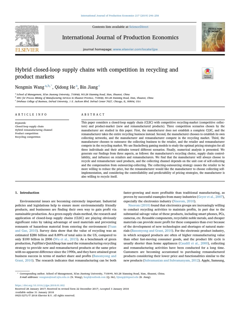 International Journal of Production Economics: Nengmin Wang, Qidong He ...