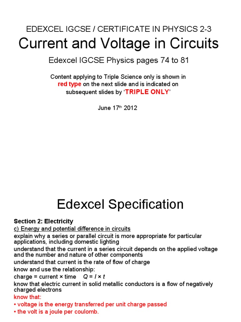 IGCSE Physics: Current & Voltage | PDF | Electric Current | Series And ...