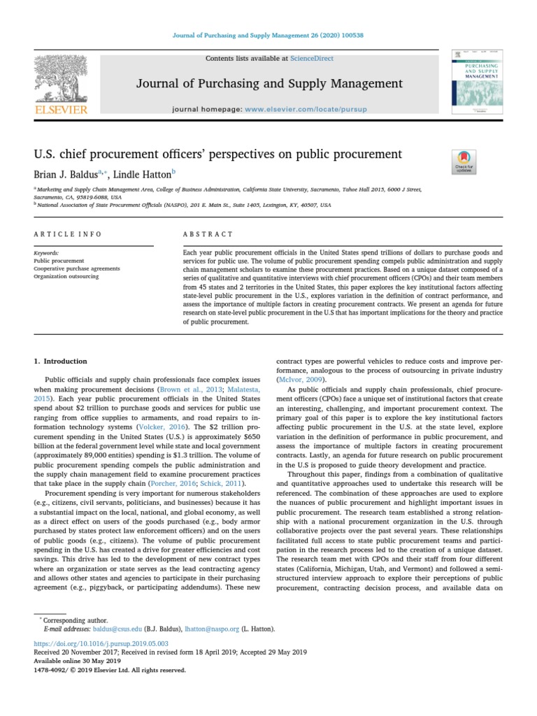 U S Chief Procurement Officers Perspectiv - 2020 - Journal of ...