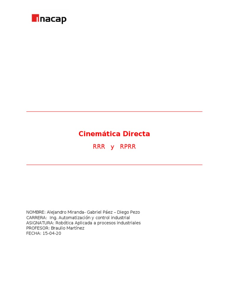 Cinematica Directa RRR Y RPRR | PDF | Cinemática | Robot