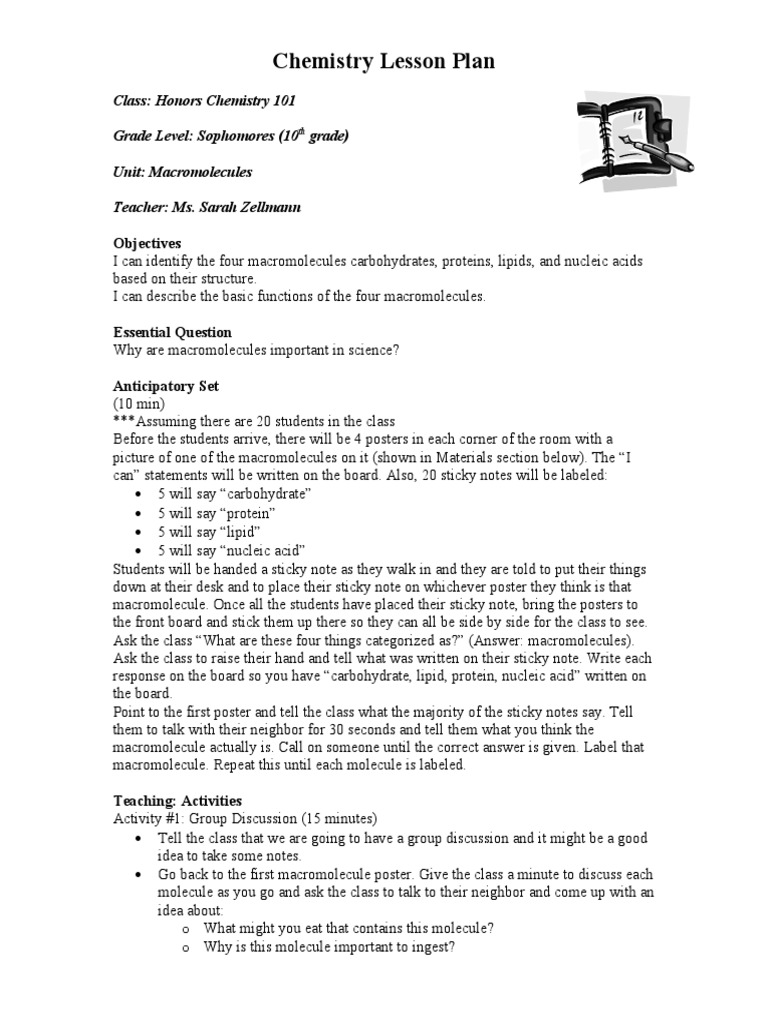 Chemistry Lesson Plan | PDF | Macromolecules | Lipid