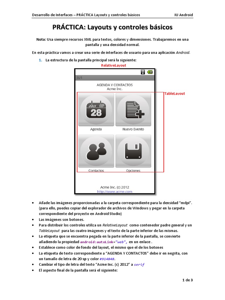 PRACTICA Layouts, Controles Básicos y Eventos | PDF | Android (sistema operativo) | Tecnología ...