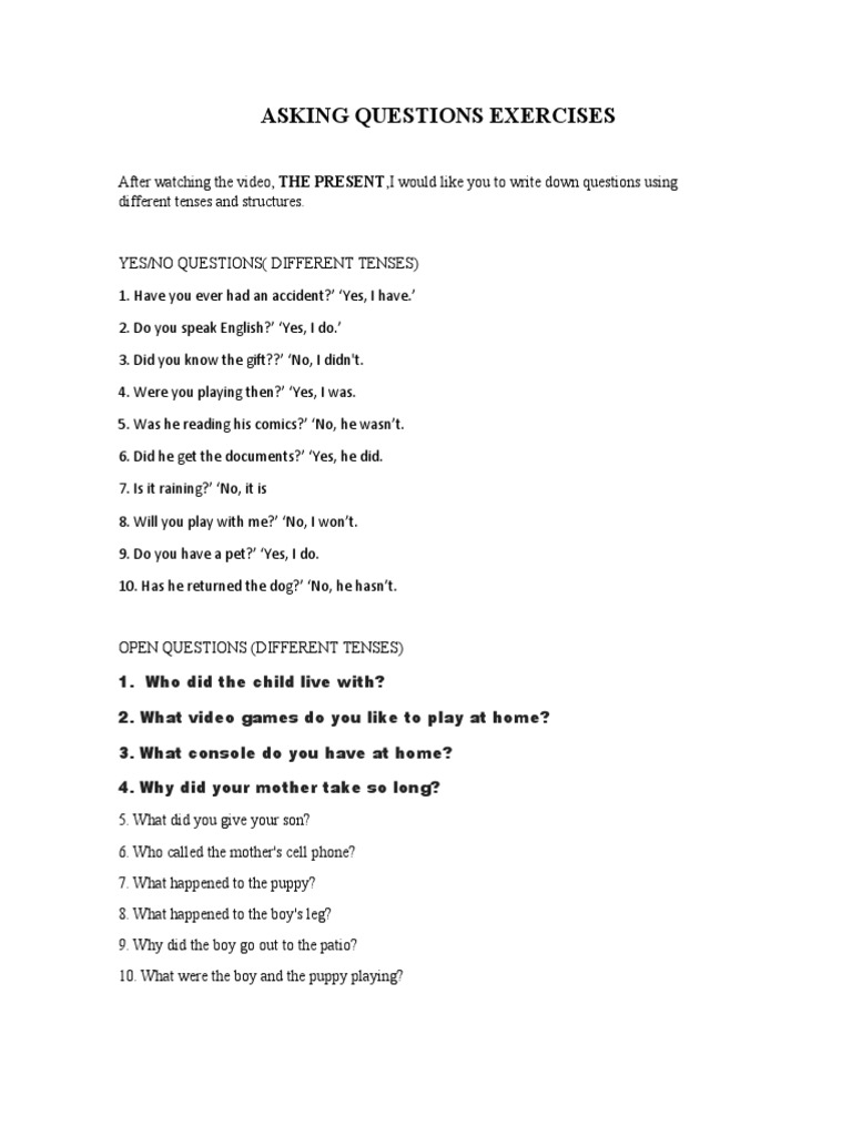 Asking Questions Exercises | PDF