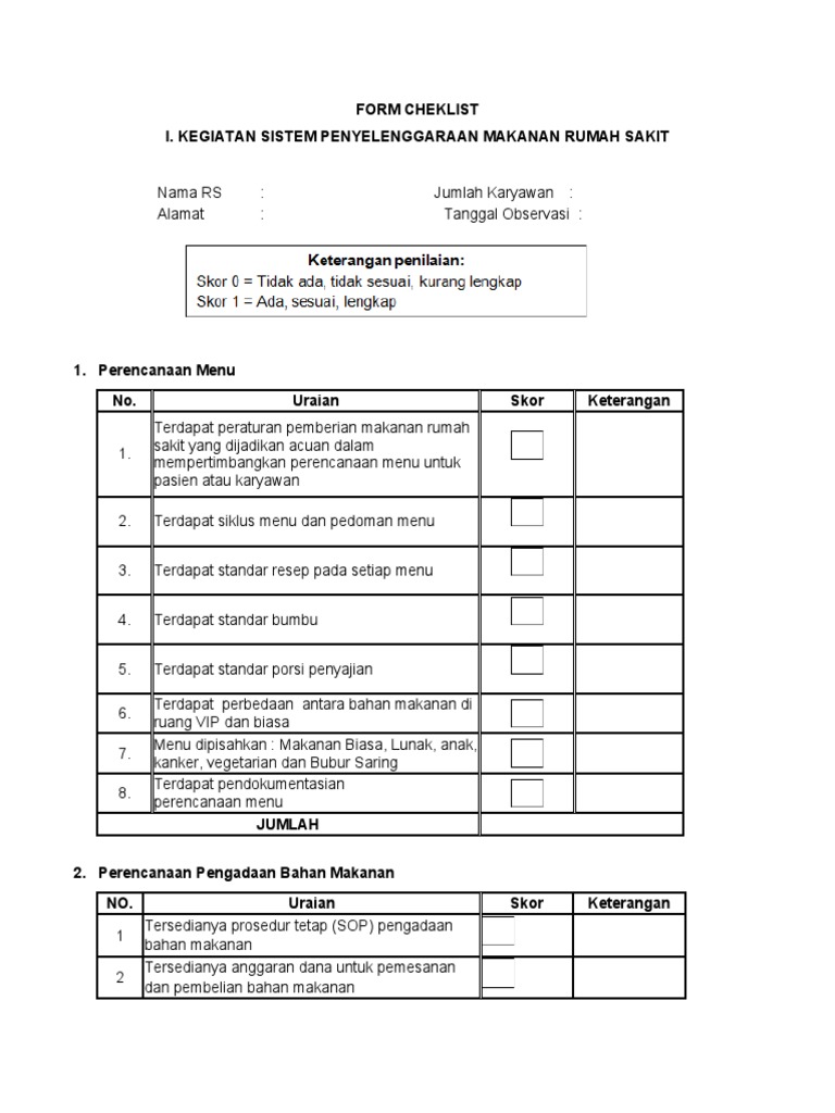 Form Checklist DIV Gizi | PDF