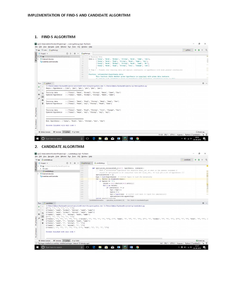 Implementation of Find-S and Candidate Algorithm | PDF