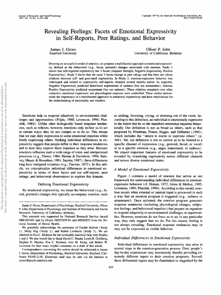 Revealing Feelings: Facets of Emotional Expressivity in Self-Reports ...