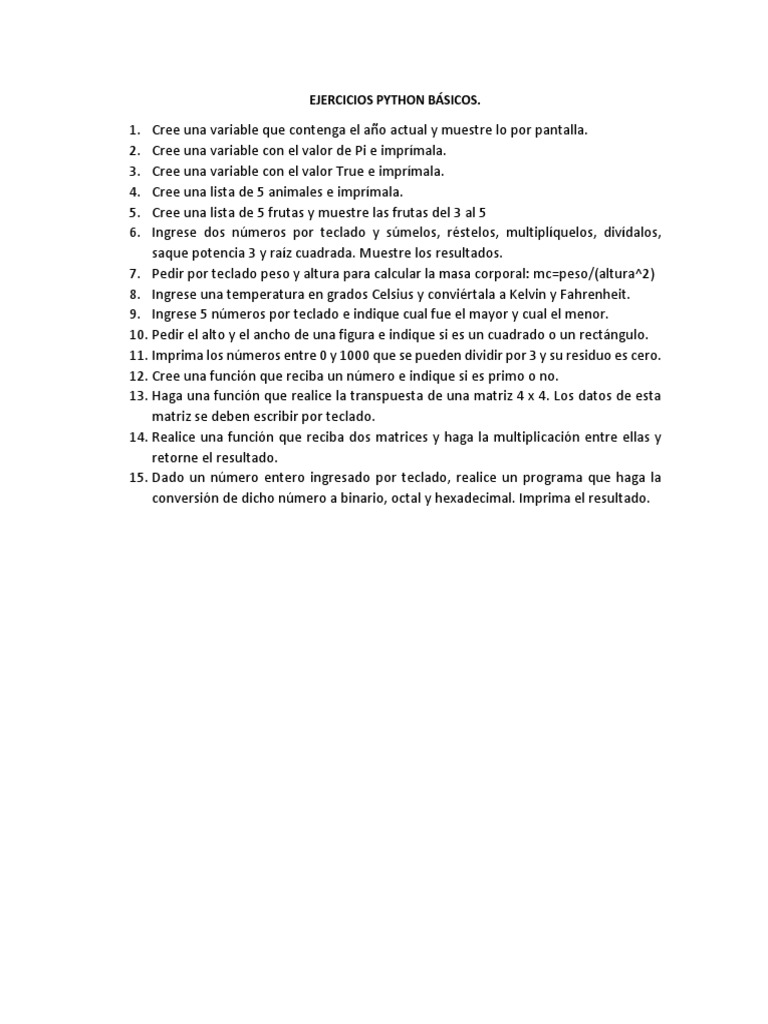 Ejercicios Python Básicos PDF | PDF | Métodos y materiales de enseñanza