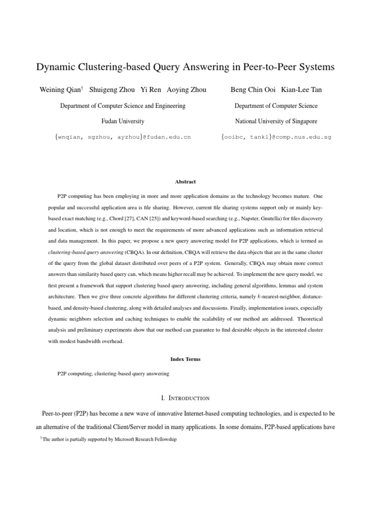 Dynamic Clustering Based Query Pdf Cluster Analysis Peer To Peer