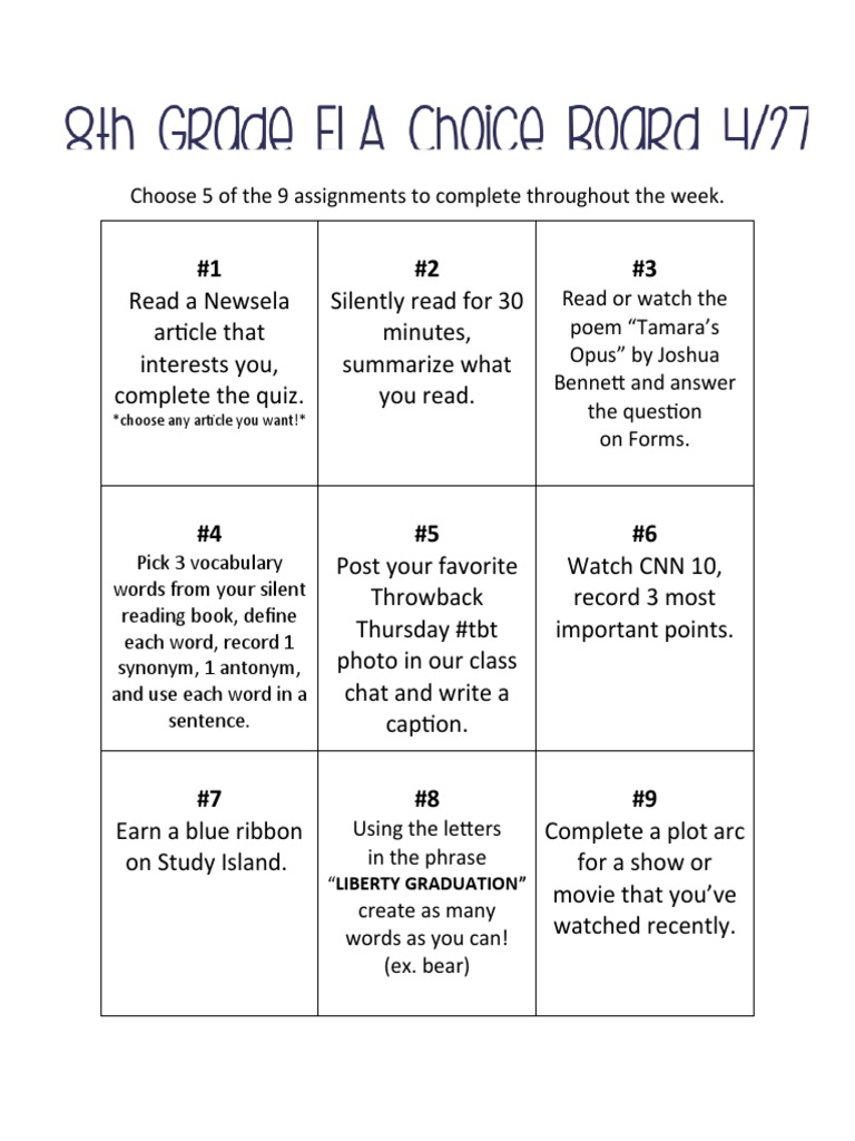 Weekly Assignment Options Guide | PDF