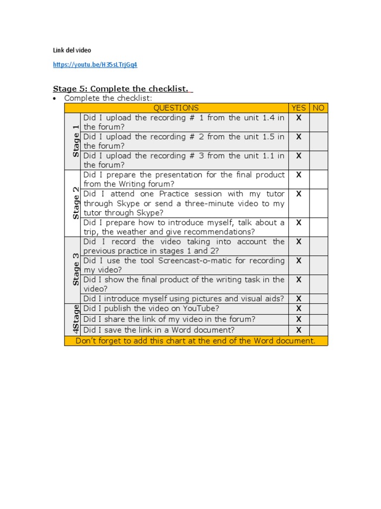 Checklist for Completing Video Recording and Sharing Requirements | PDF