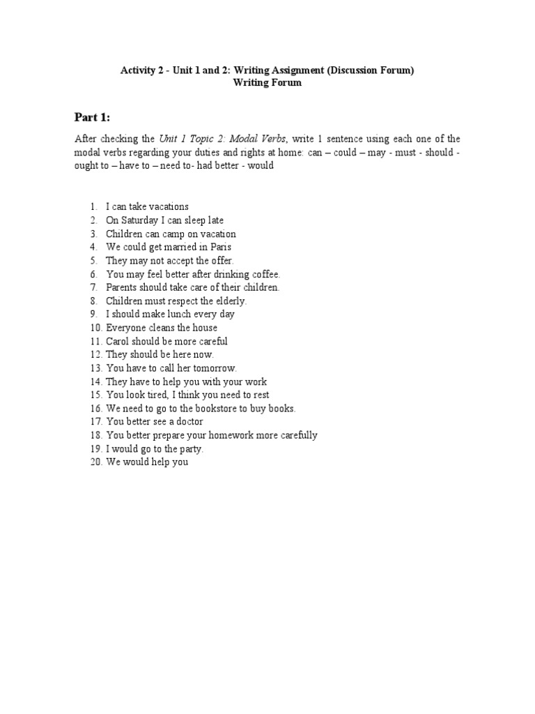 Activity 2 - Unit 1 and 2: Writing Assignment (Discussion Forum ...