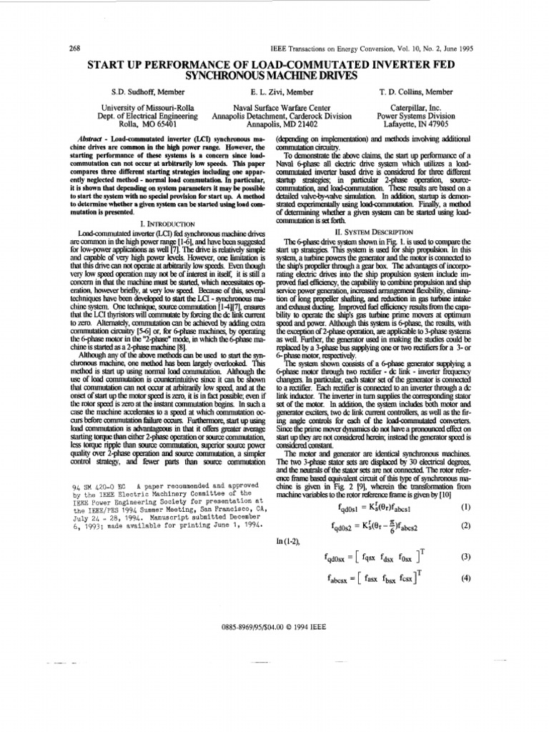 Start Up Perf'Ormance of Load-Commutated Inverter Fed: S Y " 0 U S ...