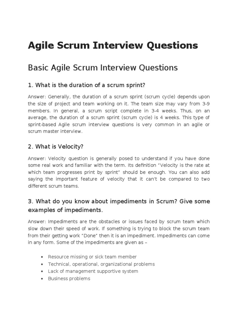 Agile Scrum Interview Questions Pdf Scrum Software Development Agile Software Development