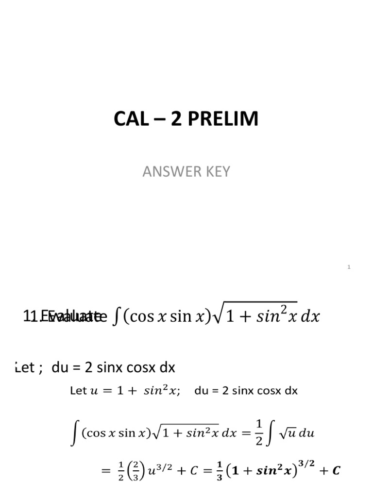 Cal - 2 Prelim: Answer Key | PDF | Tangent | Equations