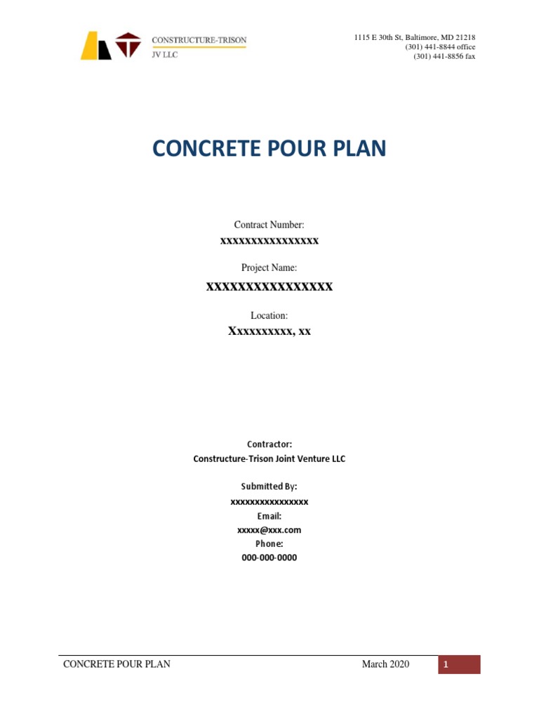 Concrete Pour Plan Summary | PDF | Concrete | Precast Concrete