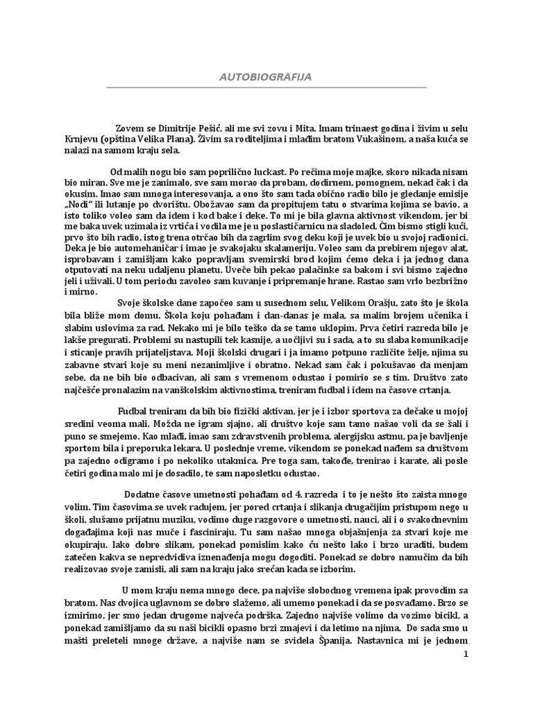 Autobiografija 2 Dimitrije | PDF