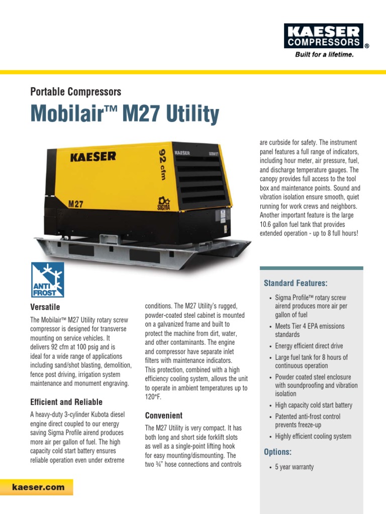 Mobilair M27 Utility: Portable Compressors | PDF | Engines | Diesel Engine