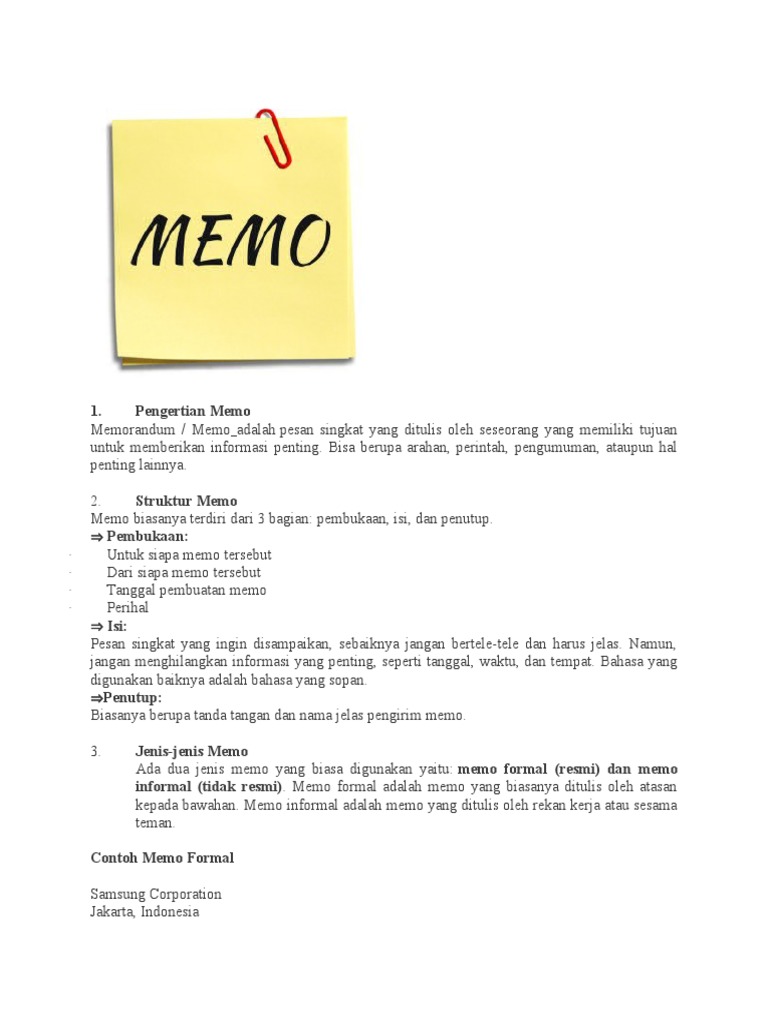 Contoh Memo Dalam Bahasa Inggris