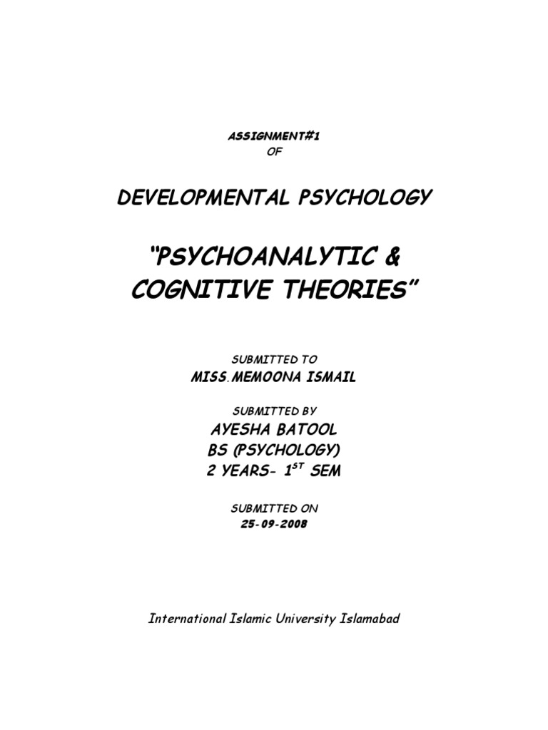 "Psychoanalytic & Cognitive Theories": Developmental Psychology | PDF ...