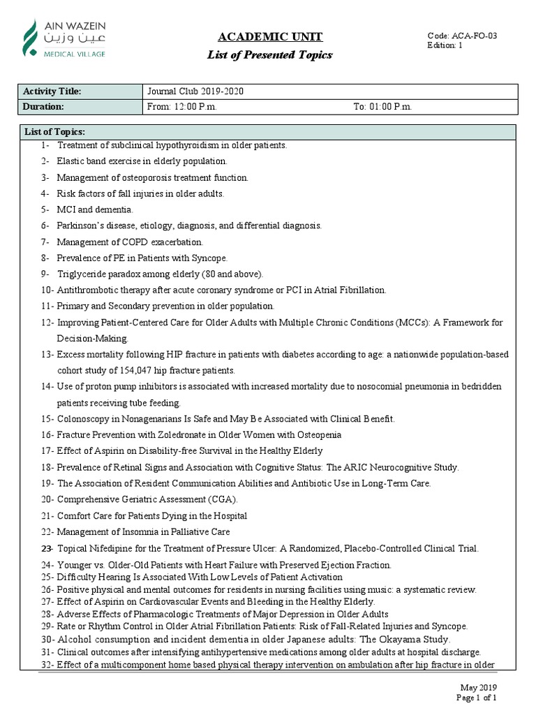 List of Presented Topics: Academic Unit | PDF | Cardiovascular Diseases ...