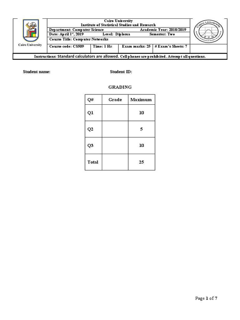 SP-2019 CS509 Midterm Exam - Solution | PDF | Osi Model | Computer Network