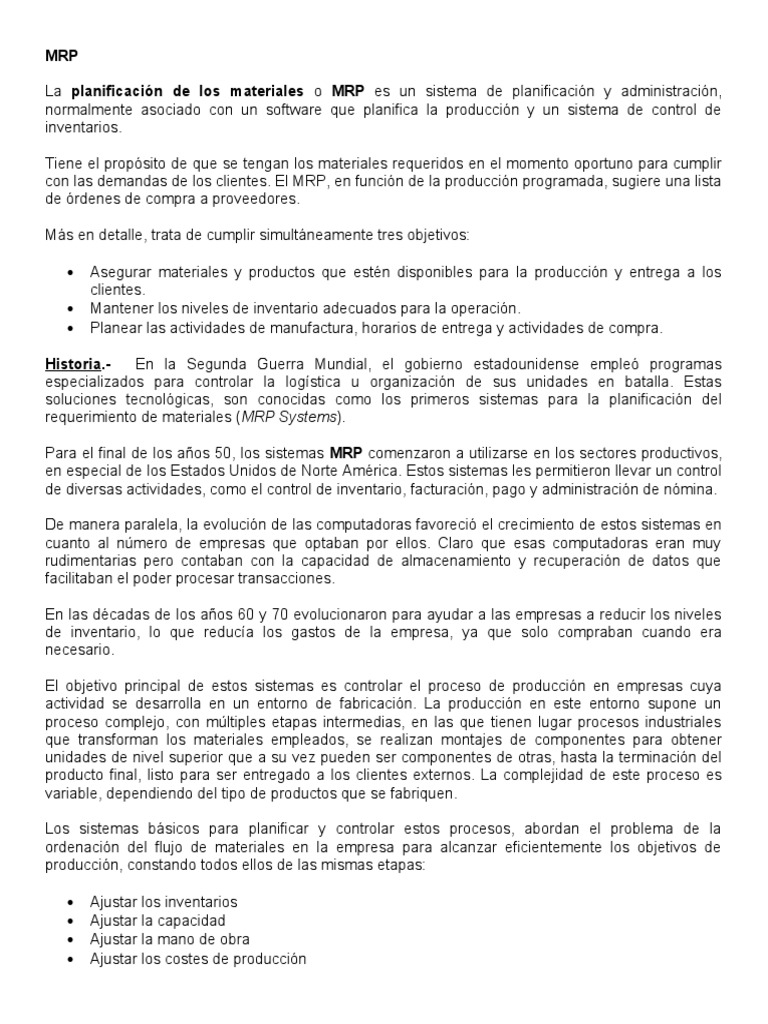 MRP Concepto | PDF | Business | Economias