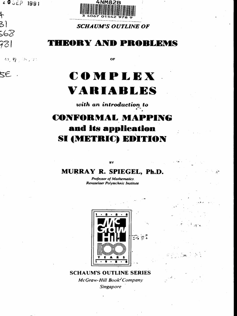 Murray Spiegel Schaums Outline of Theory and Problems of Complex Variables With An Introduction ...