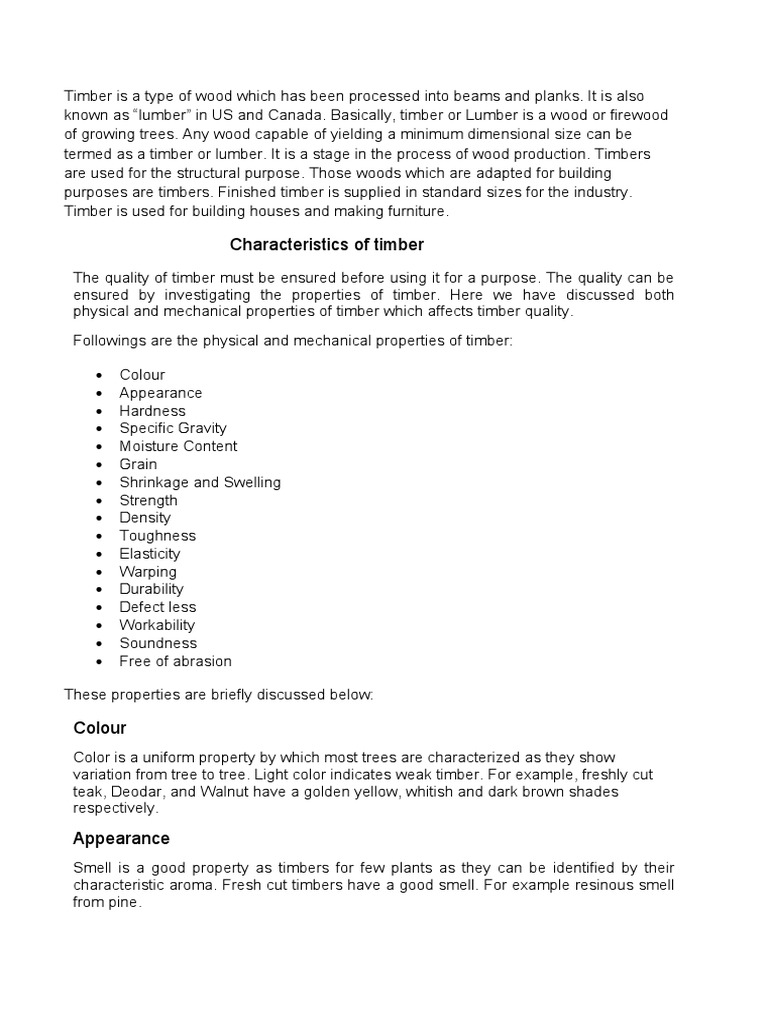 Characteristics of Timber | PDF | Lumber | Wood