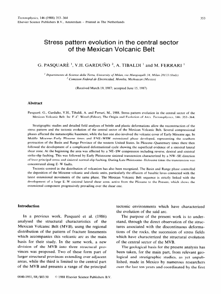 Stress Pattern Evolution in The Central Sector of The Mexican Volcanic ...