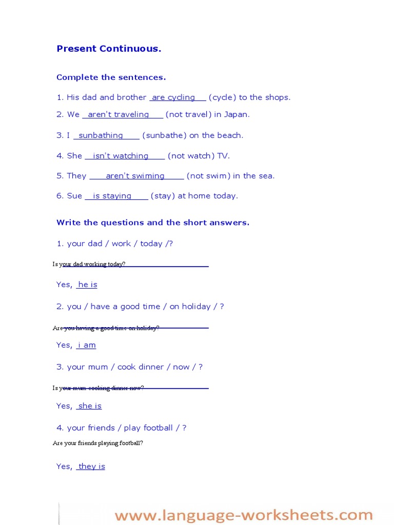 Practicing the Present Continuous Tense through Sentence Completion and ... Practicing the Present Continuous Tense through Sentence Completion and ...