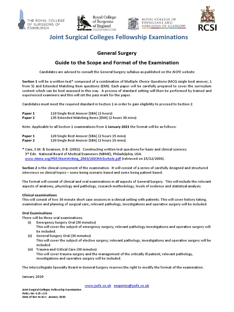 JSCFE General Surgery Exam Guide | PDF | Test (Assessment) | Surgery
