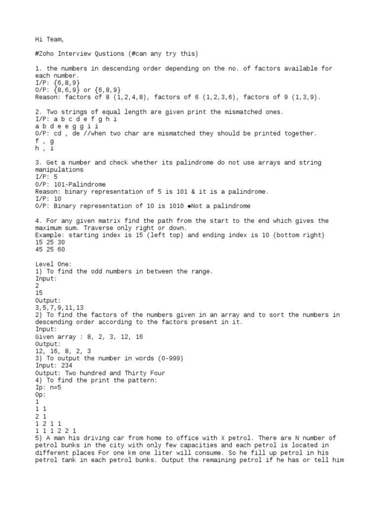 Zoho Interview Qustions | PDF | String (Computer Science) | Matrix (Mathematics)