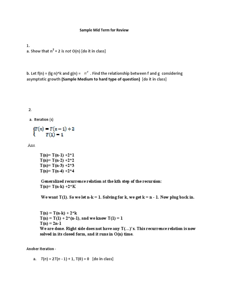 Sample Mid Term For Review: 2. A. Iteration (S) | PDF | Algorithms And Data Structures ...