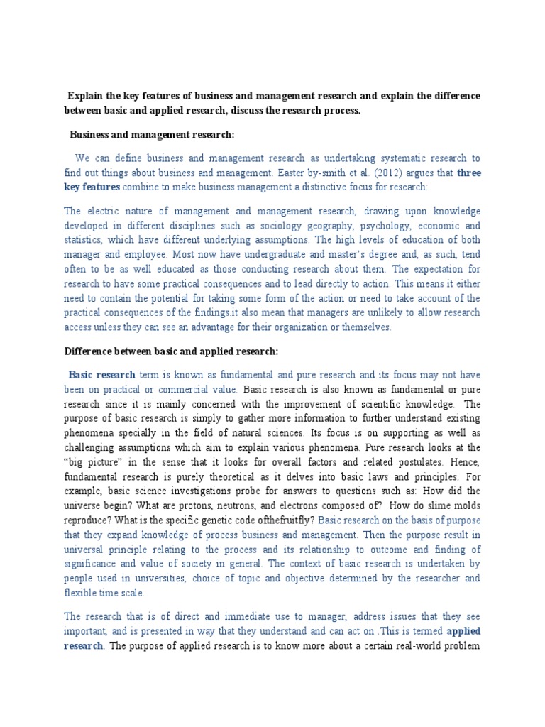 Explain The Key Features of Business and Management Research and ...