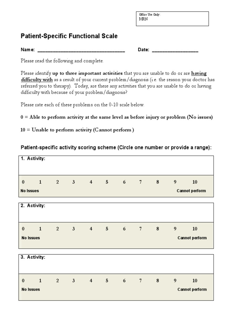 Patient Specific Functional Scale | PDF